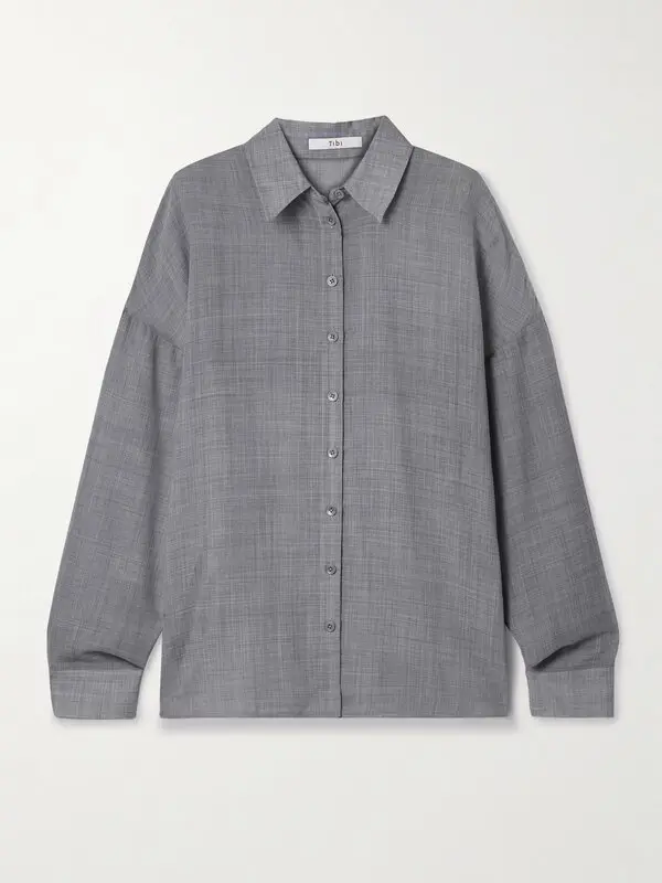 Tibi Wool-blend Gauze Shirt - Gray