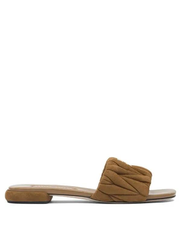Miu Miu Quilted Nappa Leather Sandals - Brown