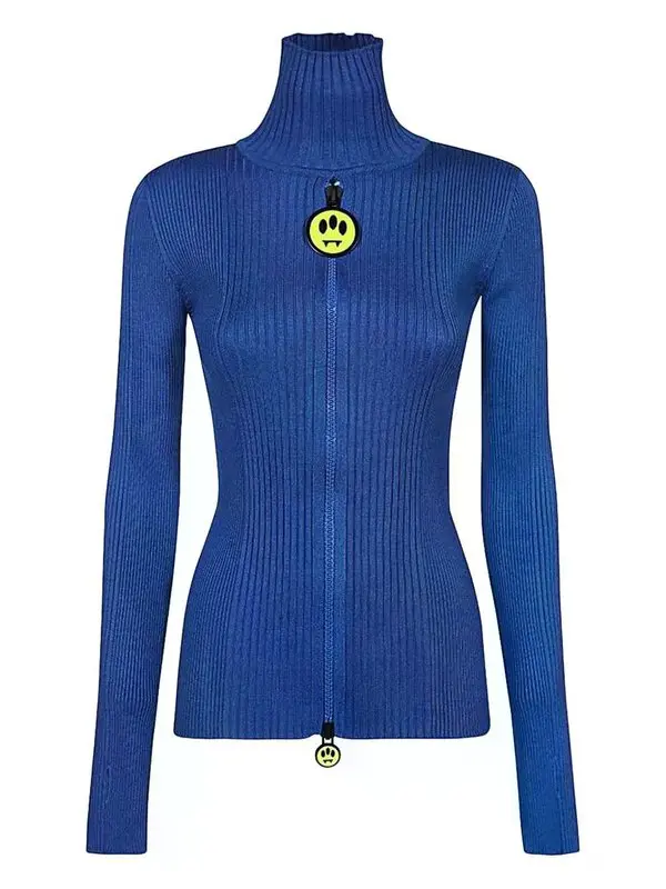 BARROW Ribbed High-neck Zip-front Cardigan