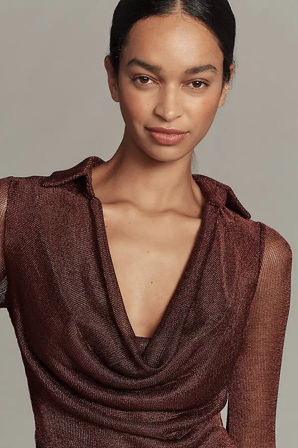 Bardot Laurel Lurex Cowl-neck Bodysuit