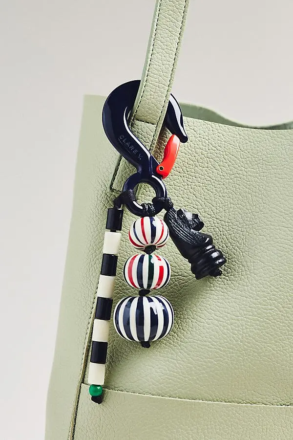Clare V. Beaded Stripe Fob Charm - Black & White Pattern