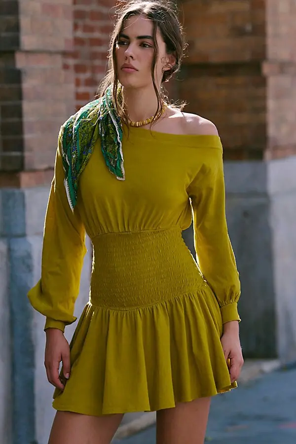 Free People Scorching Hot Long-sleeve Mini Dress - Golden Palm