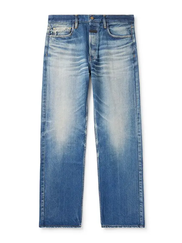 Fear Of God Straight-leg Logo-appliquéd Jeans - Blue