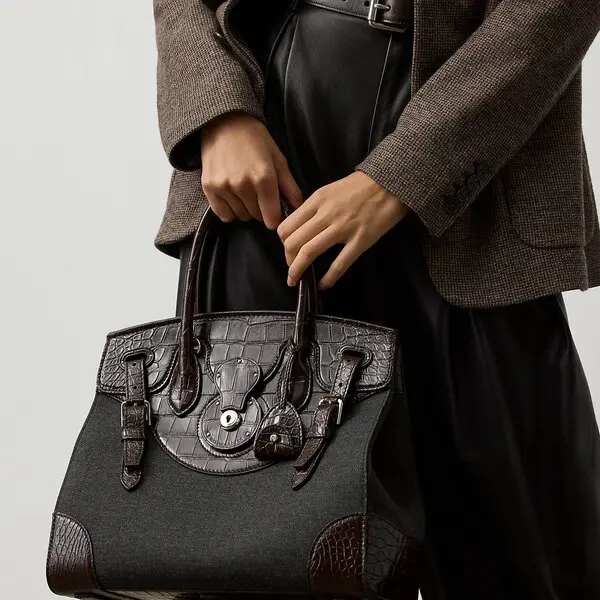 Ralph Lauren Soft Ricky 33 Alligator-trim Flannel Bag