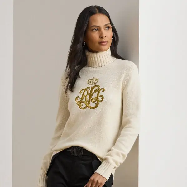 Ralph Lauren Embroidered Wool-blend Turtleneck - Mascarpone Cream