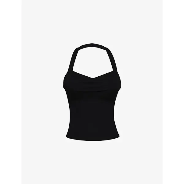 House Of Cb Halterneck Stretch-woven Top - Black