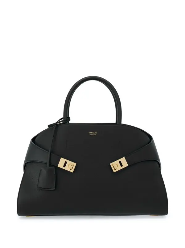 FERRAGAMO Hug Medium Leather Tote - Black