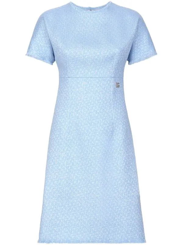 Dolce & Gabbana Rachel Tweed Mini Dress With Dg Logo - Sky Blue