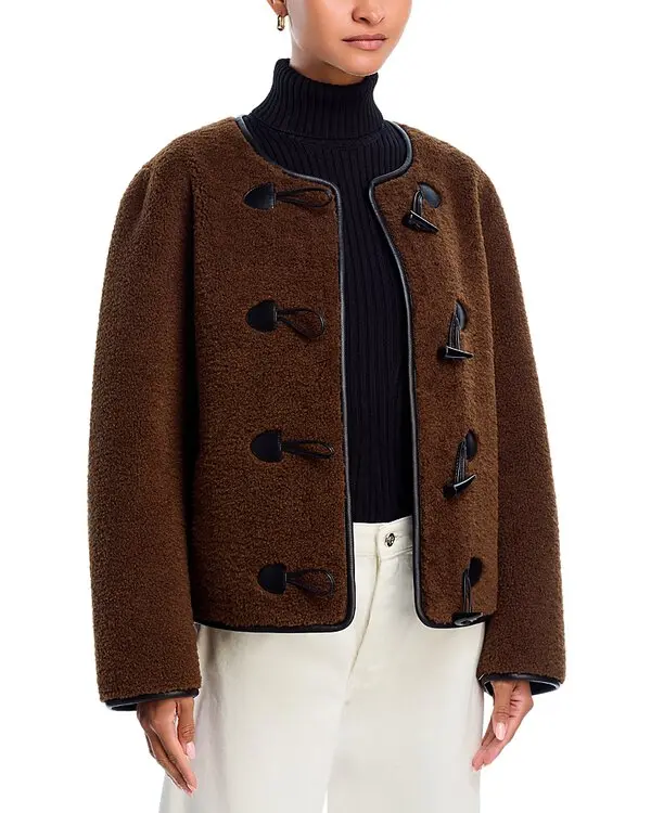 Aqua Cropped Faux Fur Toggle Jacket