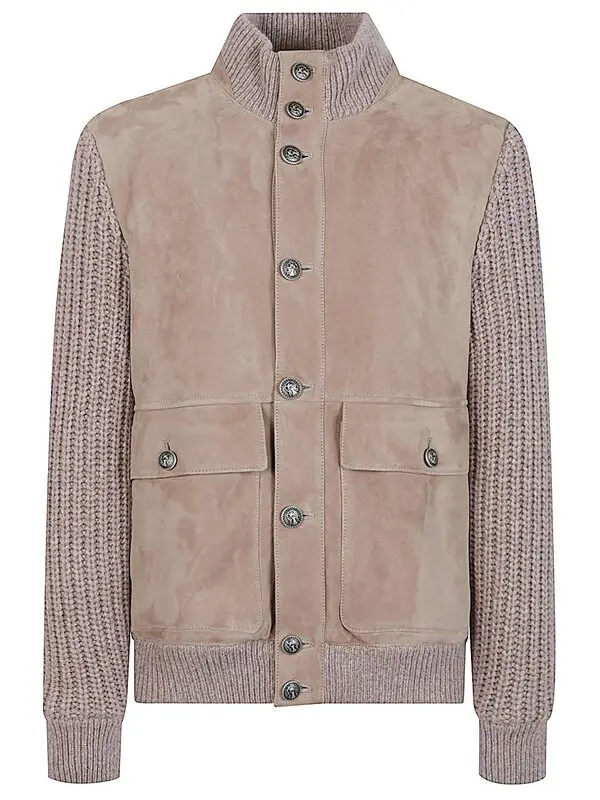 Gucci Leather Bomber Jacket - Beige