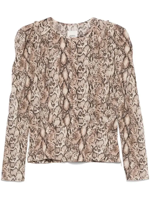 Isabel Marant Zarga Printed Silk Top - Beige