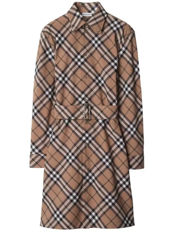 Burberry Check Wool Blend Chemisier Dress - Beige