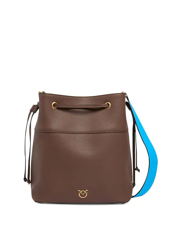 Pinko Classic Leather Bucket Bag - Brown/azure