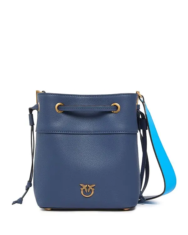 Pinko Mini Double Leather Bucket Bag - Blue/azure