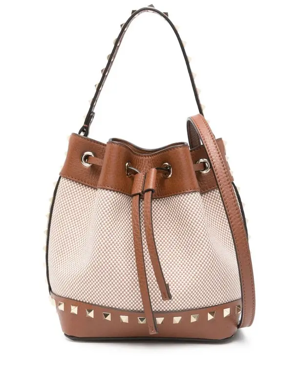 Valentino Garavani Rockstud Canvas Bucket Bag - Brown