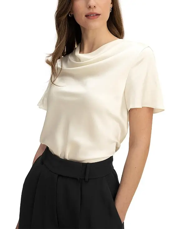 Lilysilk Silk Charmeuse Cowl Neck T-shirt - Lily White