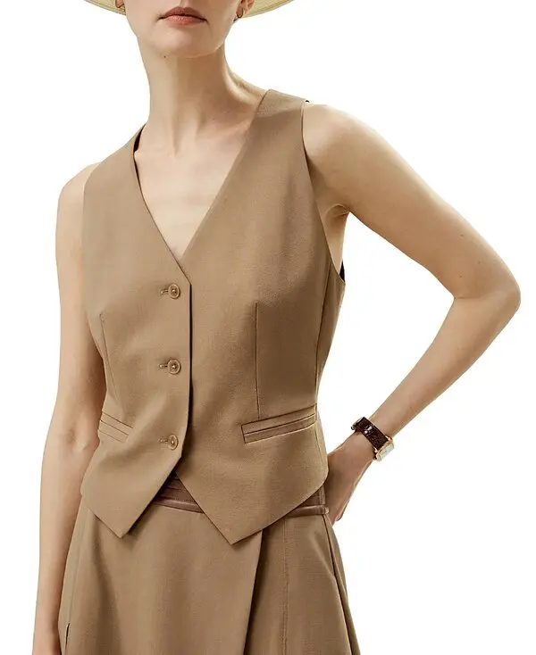 Lilysilk Silk-wool Cropped Vest With Jacquard Silk Back