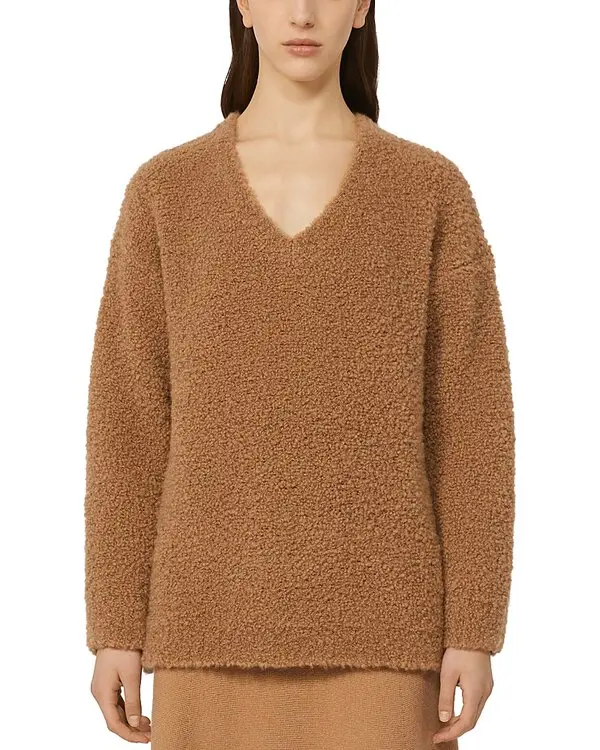 Max Mara Pantera Wool & Silk V-neck Sweater - Camel