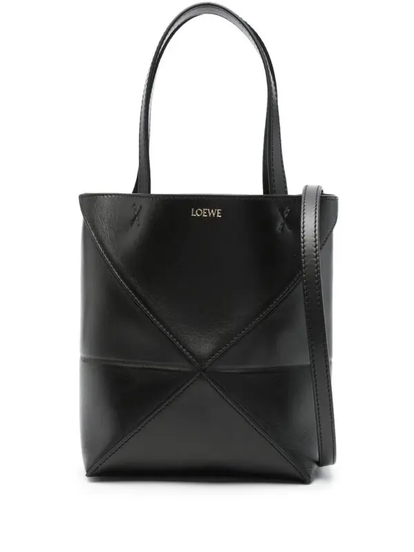 Loewe Puzzle Fold Mini Leather Tote Bag - Black