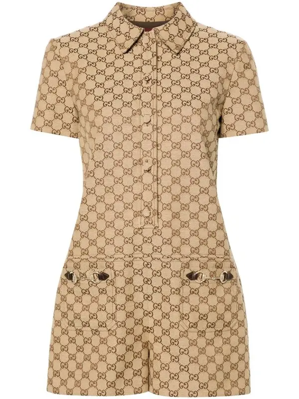 Gucci Gg Canvas Short Jumpsuit - Beige