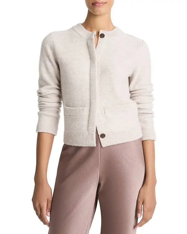 Vince Shrunken Boiled Cashmere Crewneck Cardigan - Marble