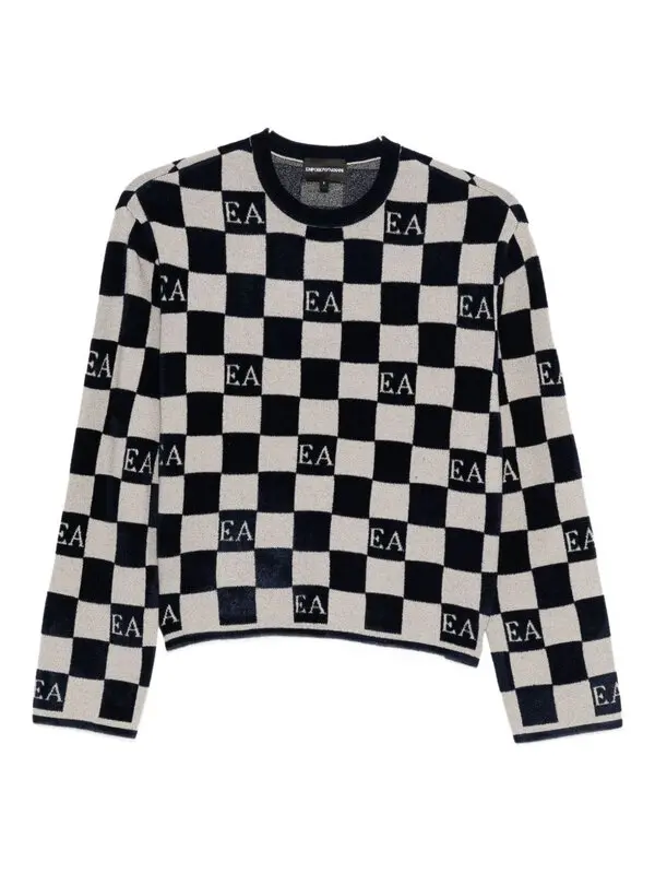 Emporio Armani Check Pattern Crewneck Sweater - Beige