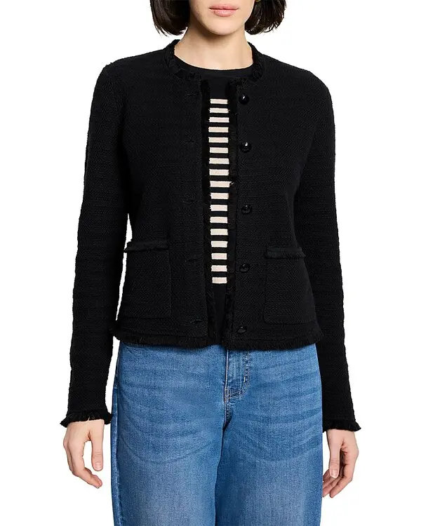 NIC+ZOE Fringe Mix Knit Jacket - Black Onyx