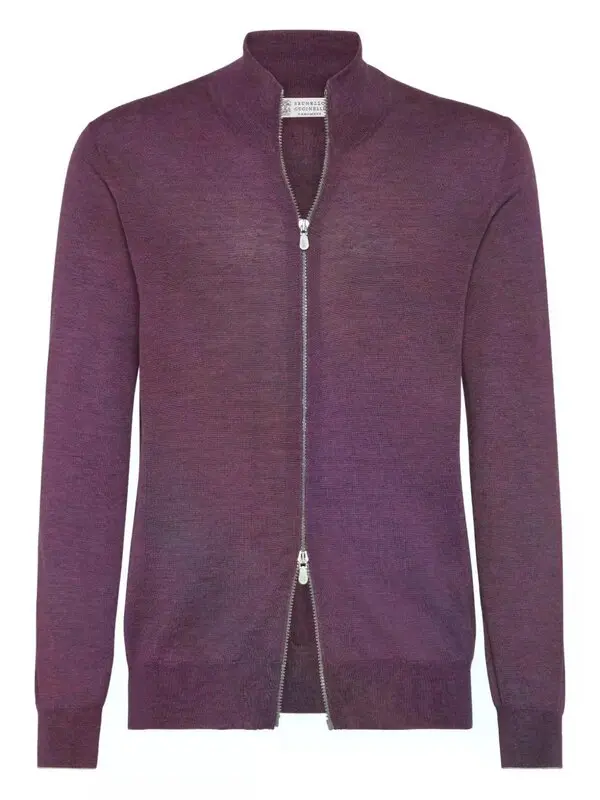 Brunello Cucinelli Zip-up Fine-knit Cardigan - Purple