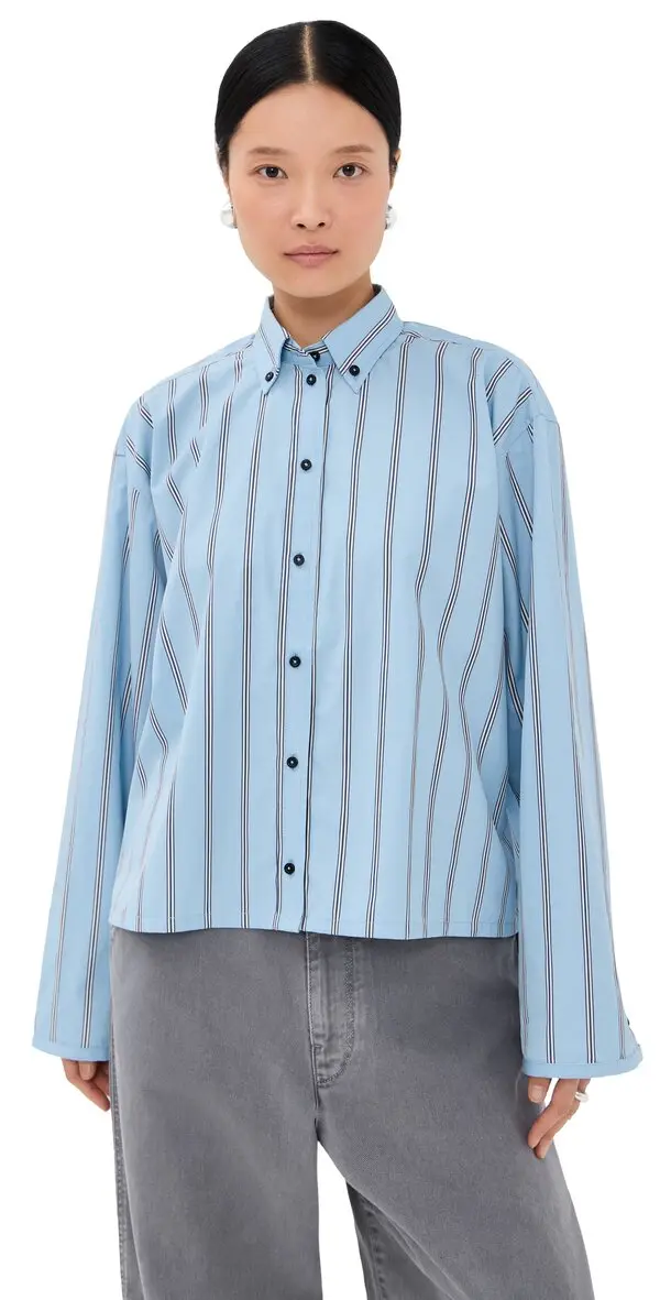 Brandon Maxwell Javi Boxy Button-down Shirt - Blue And Black Stripe