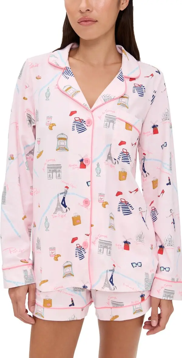 BEDHEAD PAJAMAS Long Sleeve Cotton Knit Boxer Pj Set - 48 Hrs In Paris