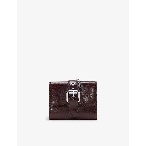 Maje Miss M Leather Card Holder - Dark Brown