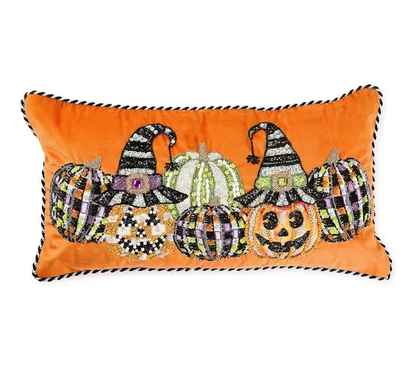 MACKENZIE-CHILDS Jack O' Lantern In Hat Lumbar Hrow Pillow