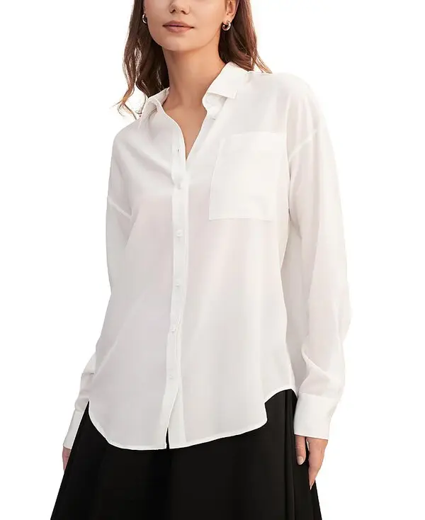 Lilysilk Drop Shoulder Oversize Silk Shirt - Natural White