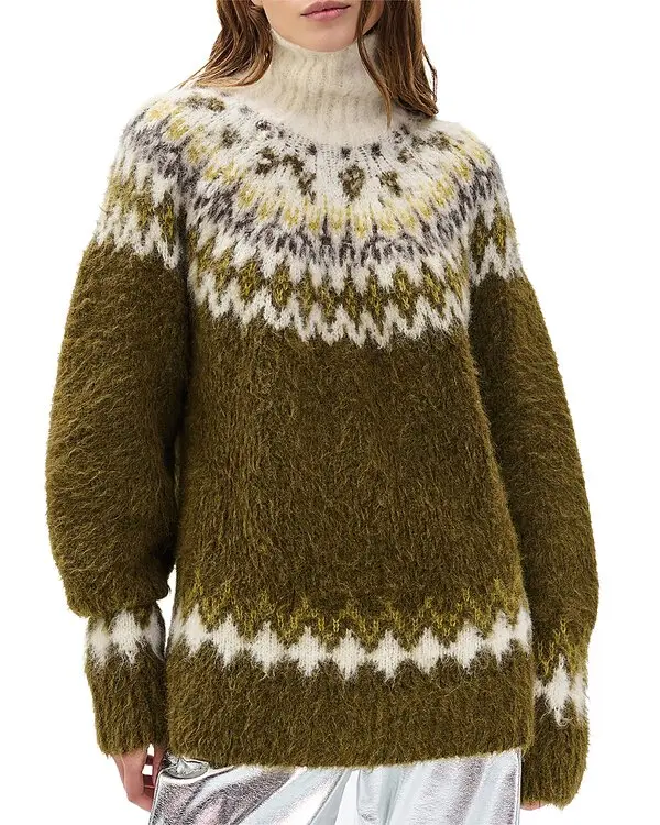 Rag & Bone Beth Oversized Fair Isle Turtleneck Sweater - Army Multi