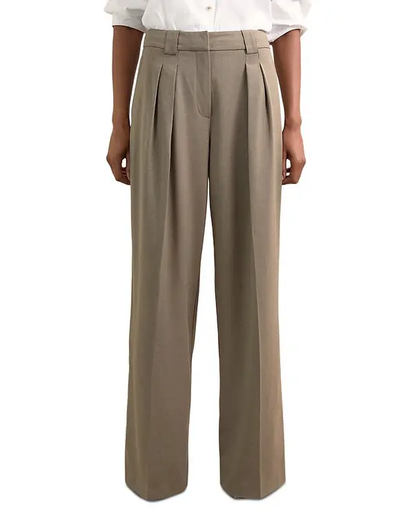 REISS Poppie Wide Leg Flannel Pants - Neutral