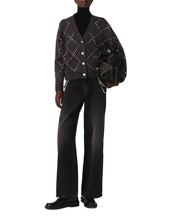 Maje Embellished Cardigan Sweater - Grey