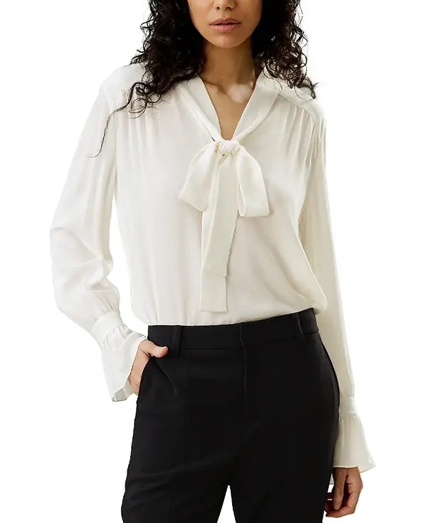 Lilysilk Silk V-neck Blouse With Ribbon - Natural White