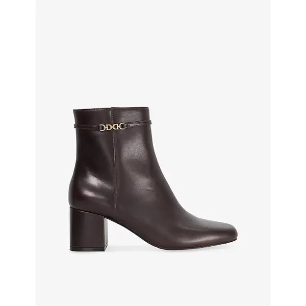 DUNE Oaklee Leather Heeled Ankle Boots - Brown Leather