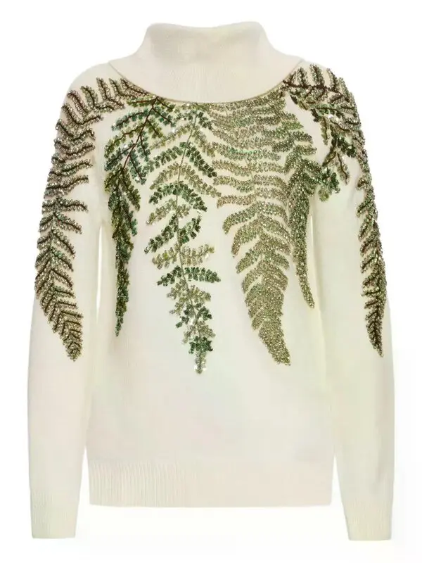 Oscar De La Renta Crystal-embellished Turtleneck Sweater - Neutrals
