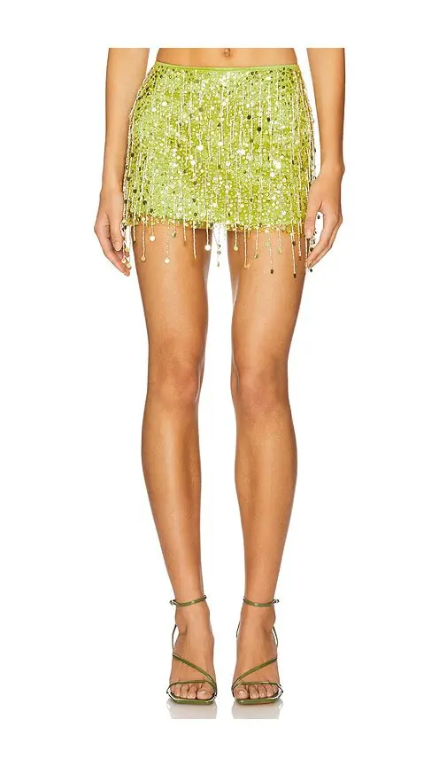 ASTA RESORT Yasmin Hand Beaded Mini Skirt - Chartreuse