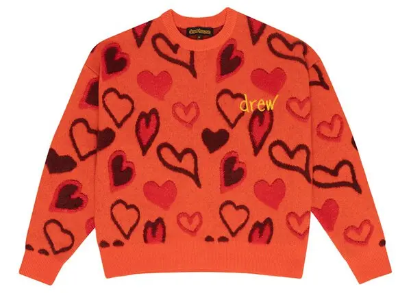 Drew House Scribble Hearts Sweater - Orange