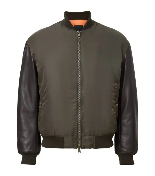 All Saints Leather-sleeve Myler Bomber Jacket - Green