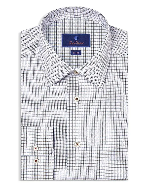 David Donahue Slim Fit Printed Dobby Dress Shirt - White/ Chocolate