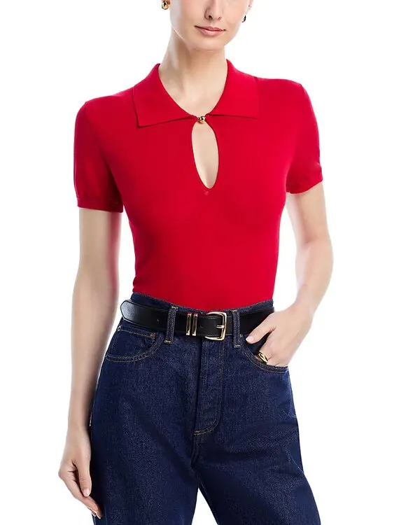 FRAME The Keyhole Polo Sweater - Bright Raspberry