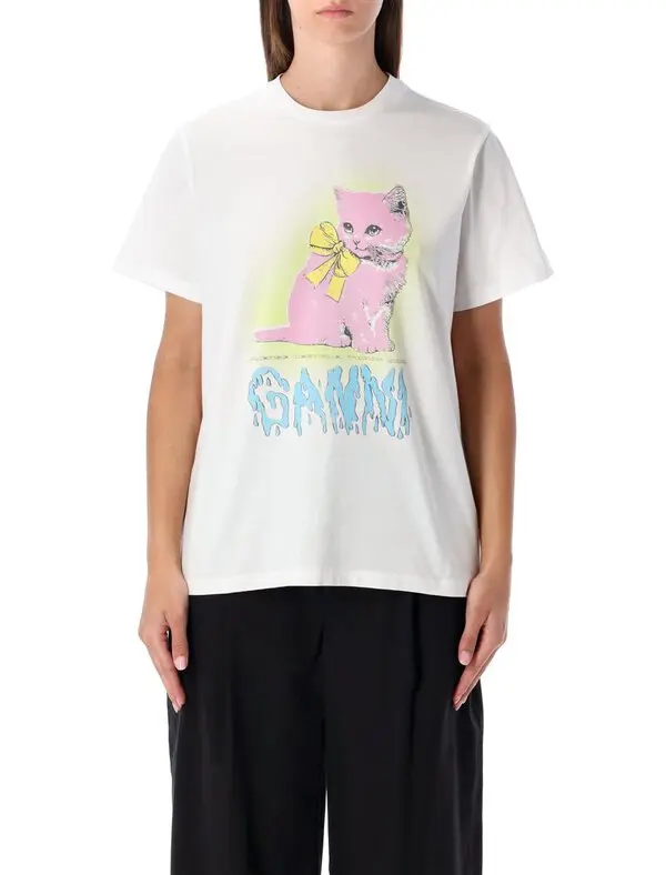 GANNI Kitty Cotton T-shirt - Bright White
