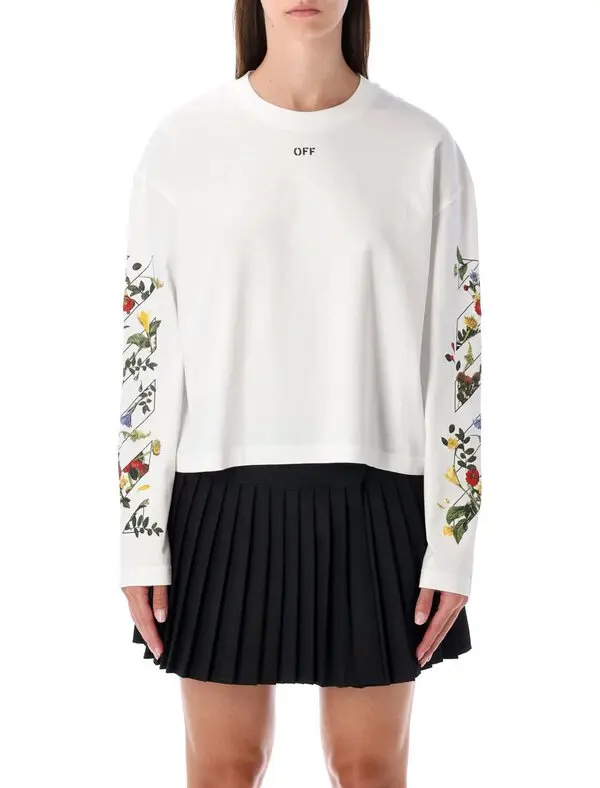 Off-White Embroidered Floral Arrow Long Sleeve T-shirt