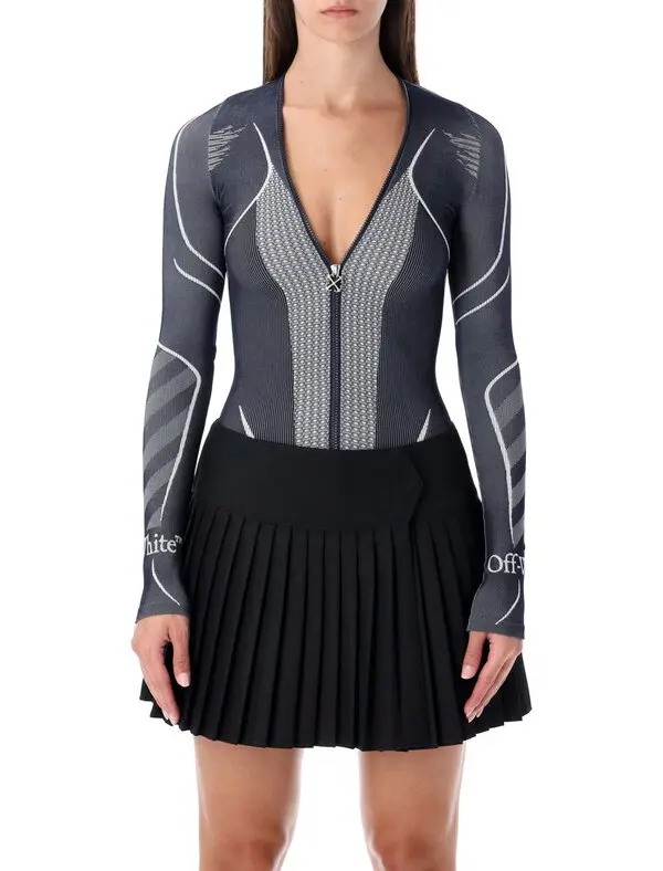 Off-White Diag Seamless Long-sleeve Zip Bodysuit - Blue Iris