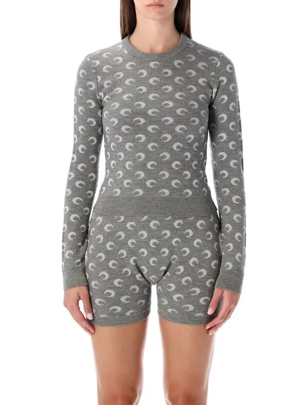 MARINE SERRE Moon Jacquard Fitted Crewneck Sweater - Misty Grey