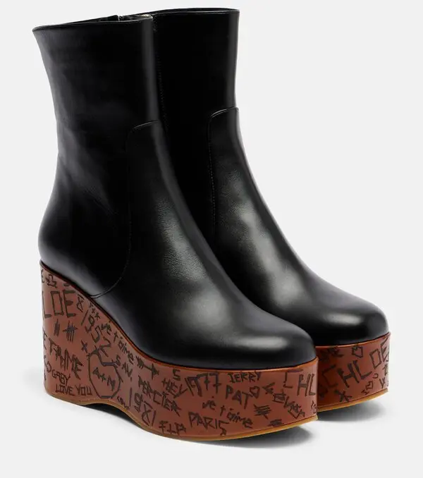 Chloé Maxime Leather Wedge Ankle Boots