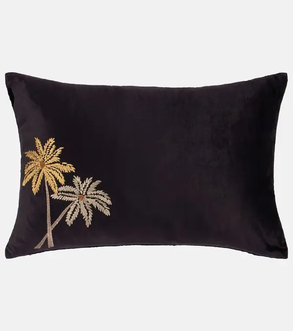 LES-OTTOMANS Palms Embroidered Velvet Cushion